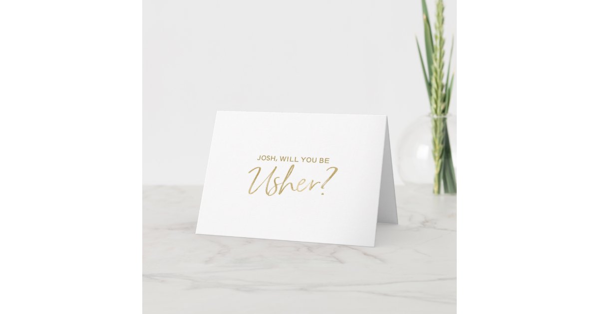 Will you be my usher | Gold Hand lettered Invitation | Zazzle