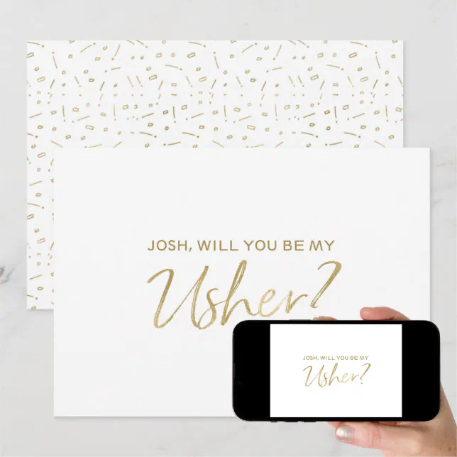 "Will you be my usher" | Gold Hand lettered Invitation | Zazzle