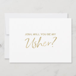 "Will you be my usher" | Gold Hand lettered Invitation | Zazzle