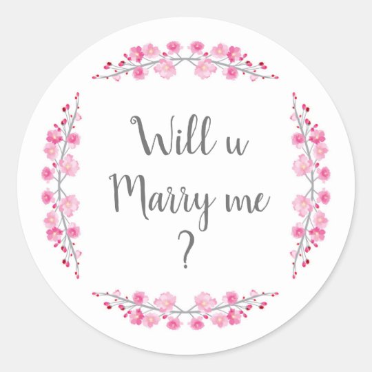 Will you marry me? Cherry blossom floral vintage Classic Round Sticker ...