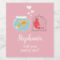 Will You Marry Me Cute Parrot Golden Fish Proposal Wine Label | Zazzle