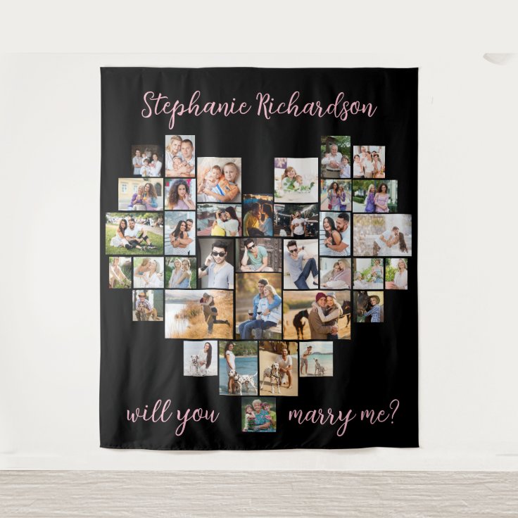 Will You Marry Me Heart Photo Collage Backdrop | Zazzle