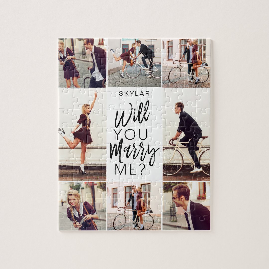 Will You Marry Me Script & Custom Photo Collage Jigsaw Puzzle | Zazzle