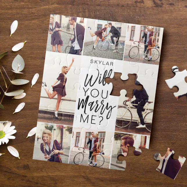 Will You Marry Me Script & Custom Photo Collage Jigsaw Puzzle | Zazzle