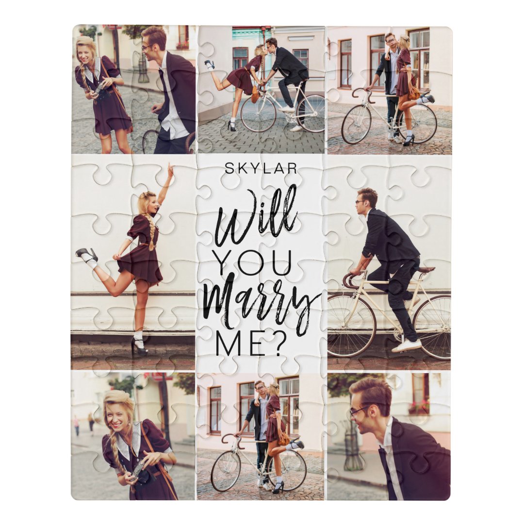 Will You Marry Me Script & Custom Photo Collage Jigsaw Puzzle | Zazzle