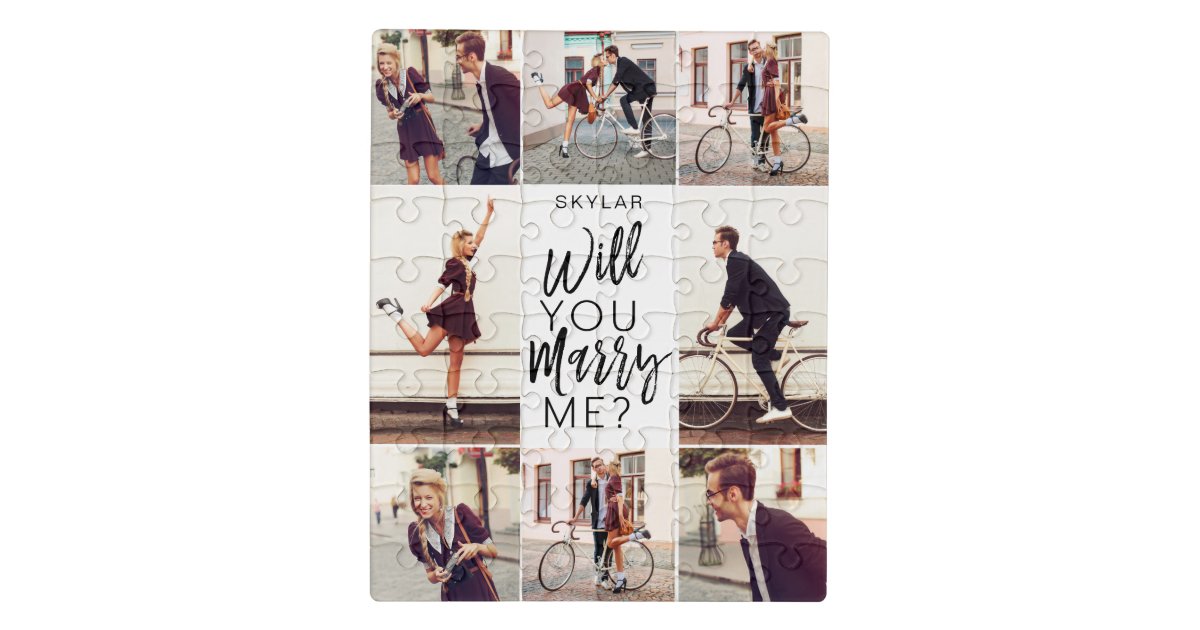 Will You Marry Me Script & Custom Photo Collage Jigsaw Puzzle | Zazzle