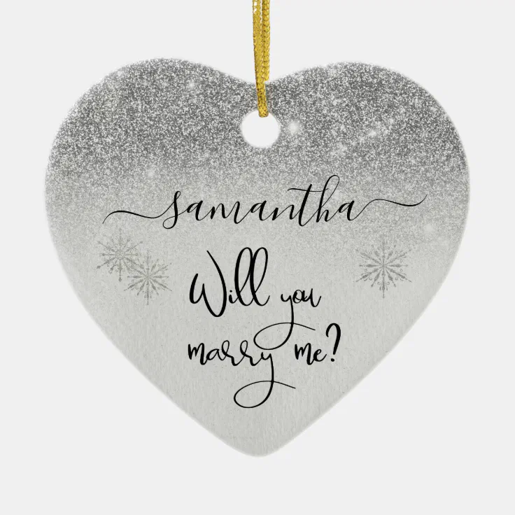Will you Marry Me Surprise Proposal Silver Glitter Ceramic Ornament ...