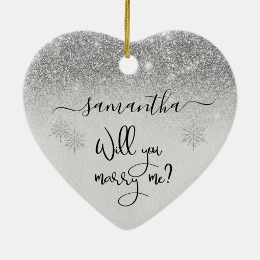 Will you Marry Me Surprise Proposal Silver Glitter Ceramic Ornament ...