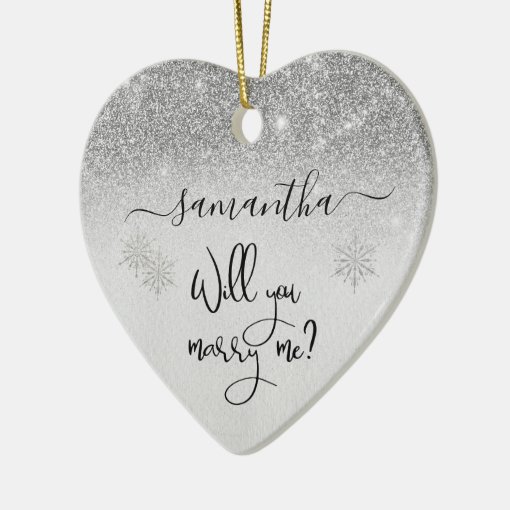 Will you Marry Me Surprise Proposal Silver Glitter Ceramic Ornament ...