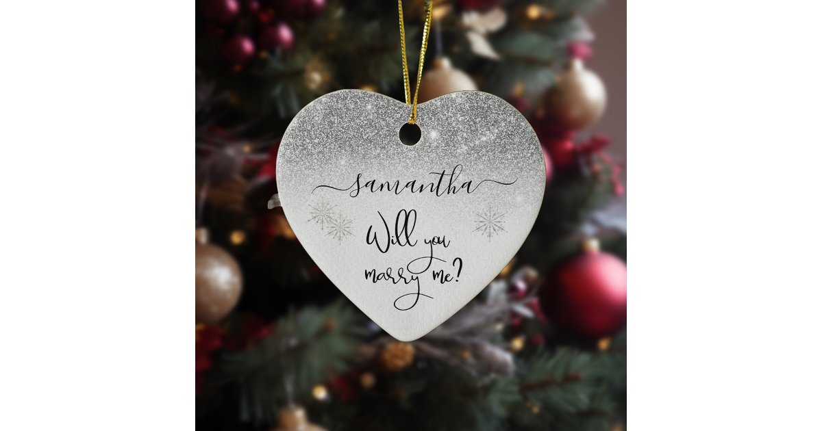 Will you Marry Me Surprise Proposal Silver Glitter Ceramic Ornament ...