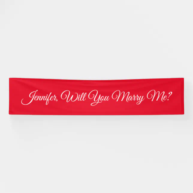 Will You Marry Me? White Script Text, Red Banner | Zazzle