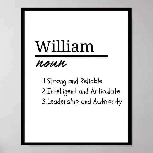 William, Boy Personalized Name Definition Poster | Zazzle