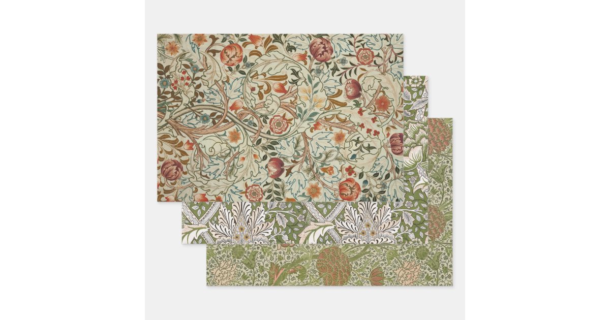 William Morris Acanthus Embroidery Floral Pattern Wrapping Paper Sheets ...