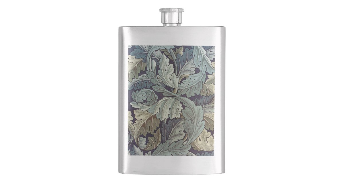 William Morris Acanthus Wallpaper Leaves Hip Flask | Zazzle