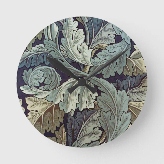 William Morris Acanthus Wallpaper Leaves Round Clock | Zazzle