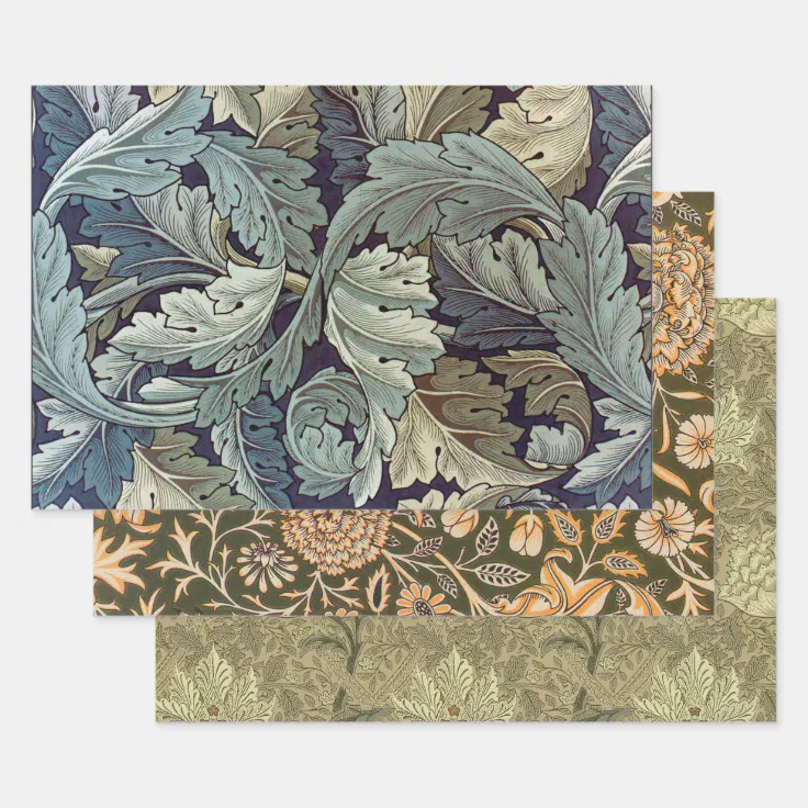 William Morris Acanthus Wallpaper Leaves Wrapping Paper Sheets | Zazzle