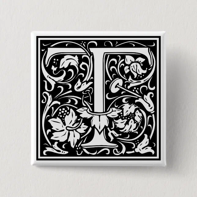 William Morris Alphabet “T” Button | Zazzle