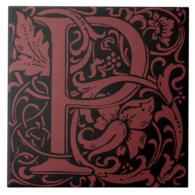 William Morris Art Nouveau Alphabet Leaf Letter P Ceramic Tile | Zazzle