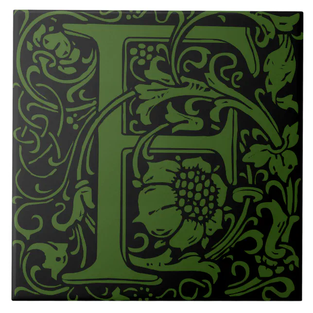 William Morris Art Nouveau Monogrammed Letter F Ceramic Tile | Zazzle