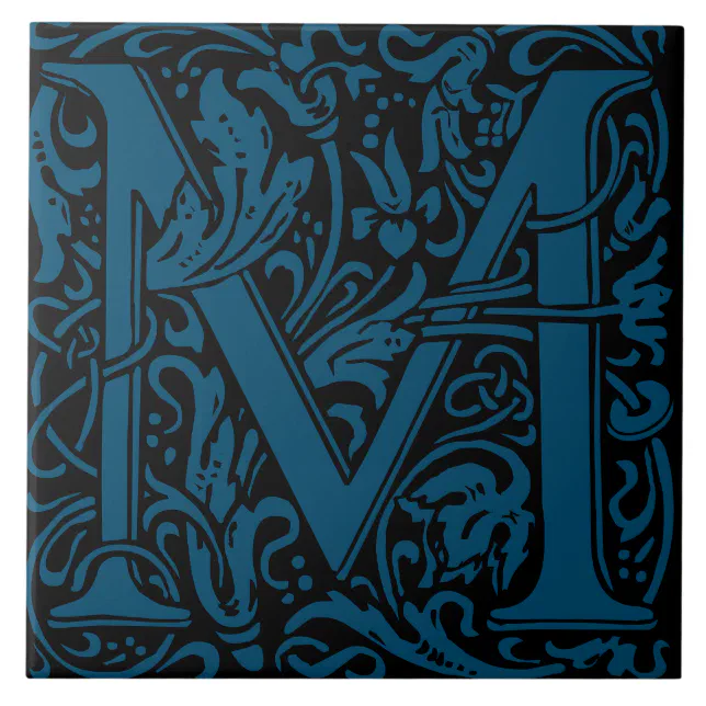 William Morris Art Nouveau Monogrammed Letter M Ceramic Tile | Zazzle