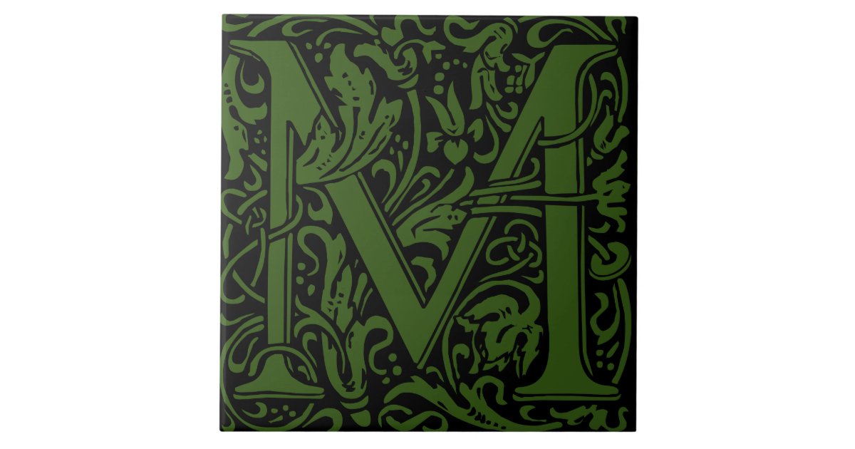 William Morris Art Nouveau Monogrammed Letter M Ceramic Tile | Zazzle