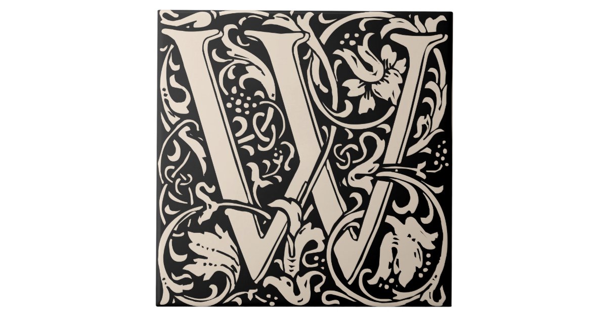 William Morris Art Nouveau Monogrammed Letter W Ceramic Tile | Zazzle
