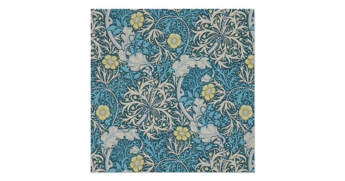 William Morris,art nouveau pattern, seaweed,blue,f Poster | Zazzle