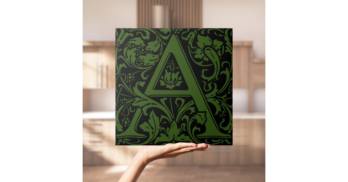 William Morris Arts and Crafts Monogram Letter A Ceramic Tile | Zazzle