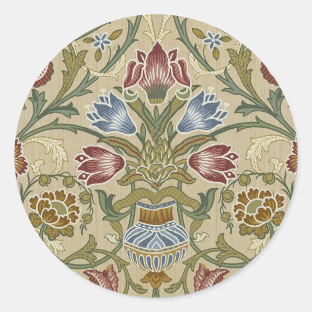 William Morris Brocade Floral Wallpaper Pattern Classic Round Sticker ...