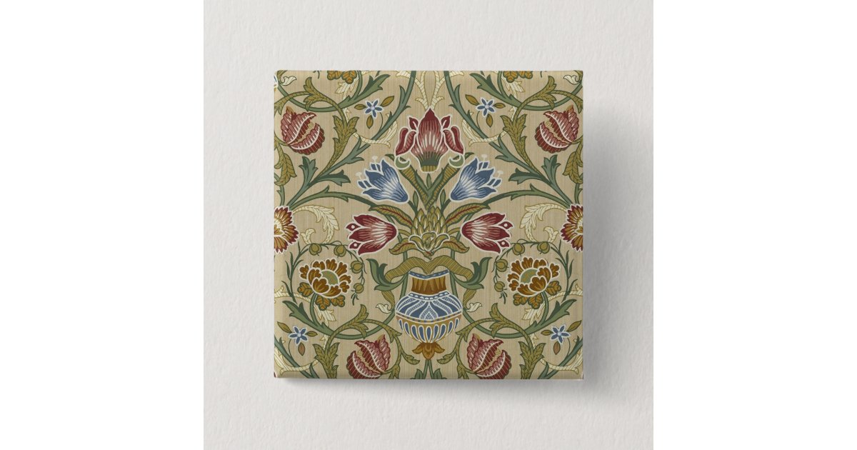 William Morris Brocade Floral Wallpaper Pattern Pinback Button | Zazzle