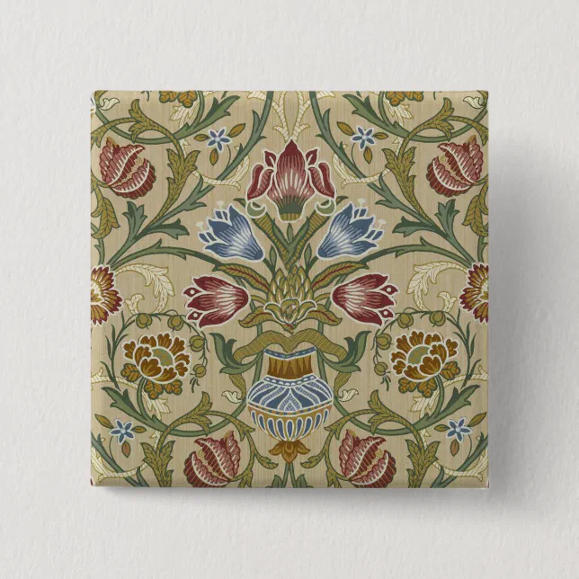 William Morris Brocade Floral Wallpaper Pattern Pinback Button | Zazzle