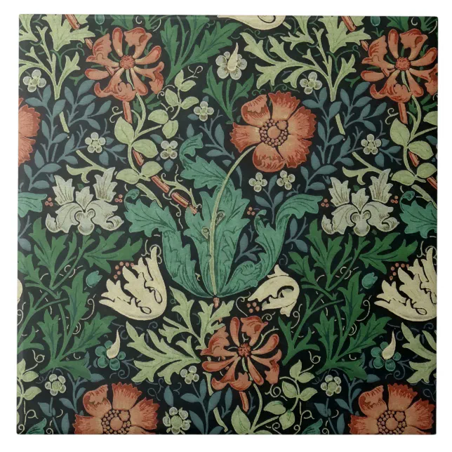 William Morris Compton Floral Art Nouveau Pattern Ceramic Tile | Zazzle