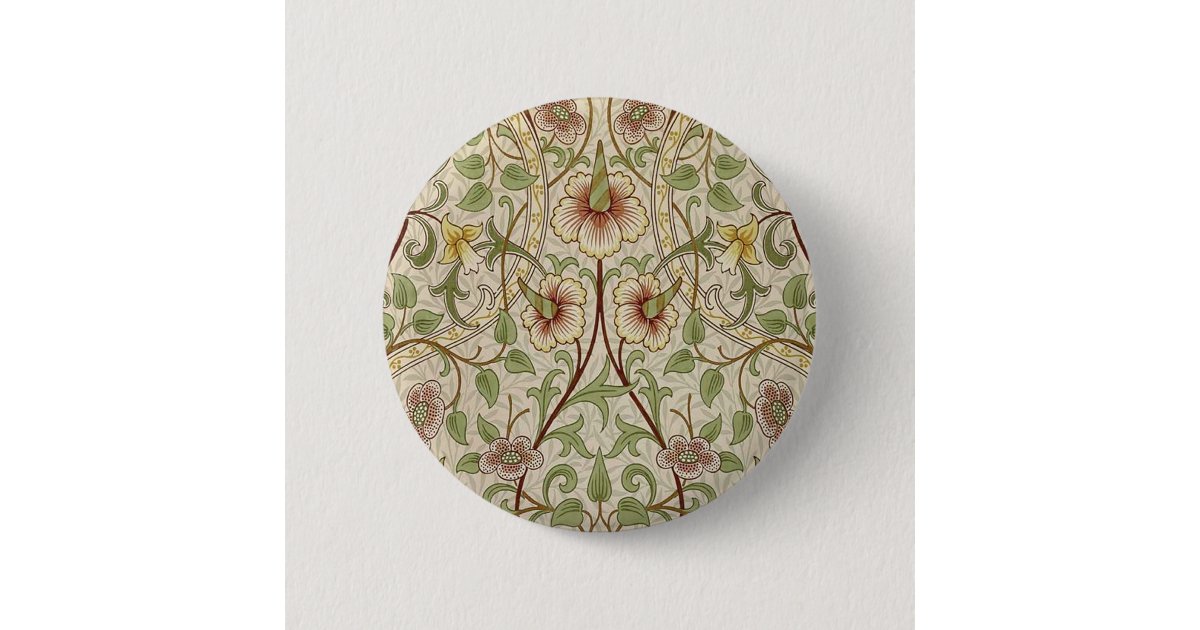William Morris Daffodil Classic Flower Wallpaper Pinback Button | Zazzle