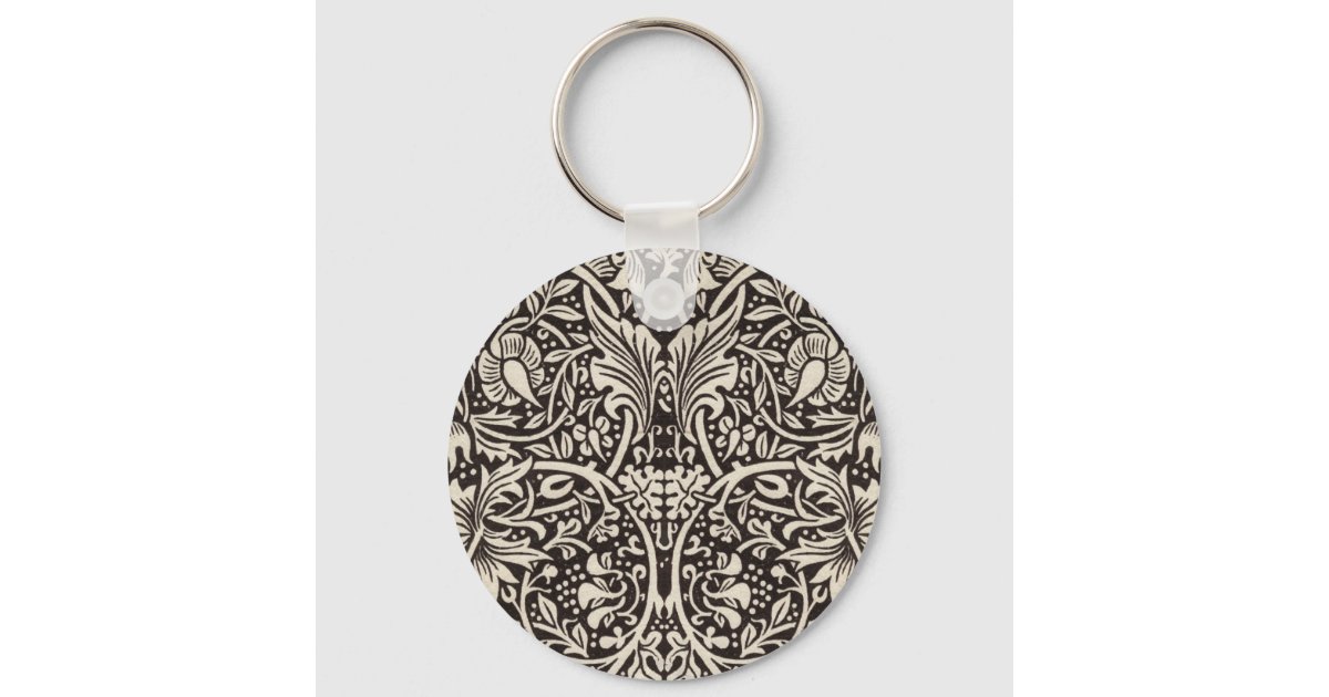 William Morris Daffodil Floral Wallpaper Keychain | Zazzle