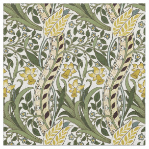 William Morris Daffodil Vintage Green Pattern Fabric | Zazzle