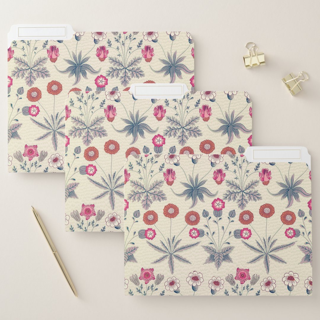 William Morris Daisy Floral Pattern Red Orange File Folder | Zazzle