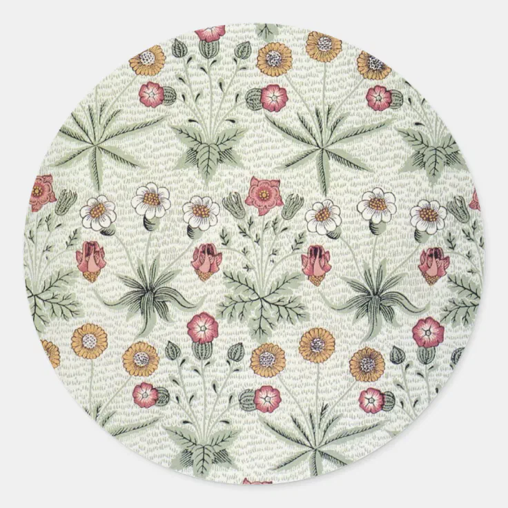 William Morris Daisy Floral Wallpaper Pattern Classic Round Sticker ...
