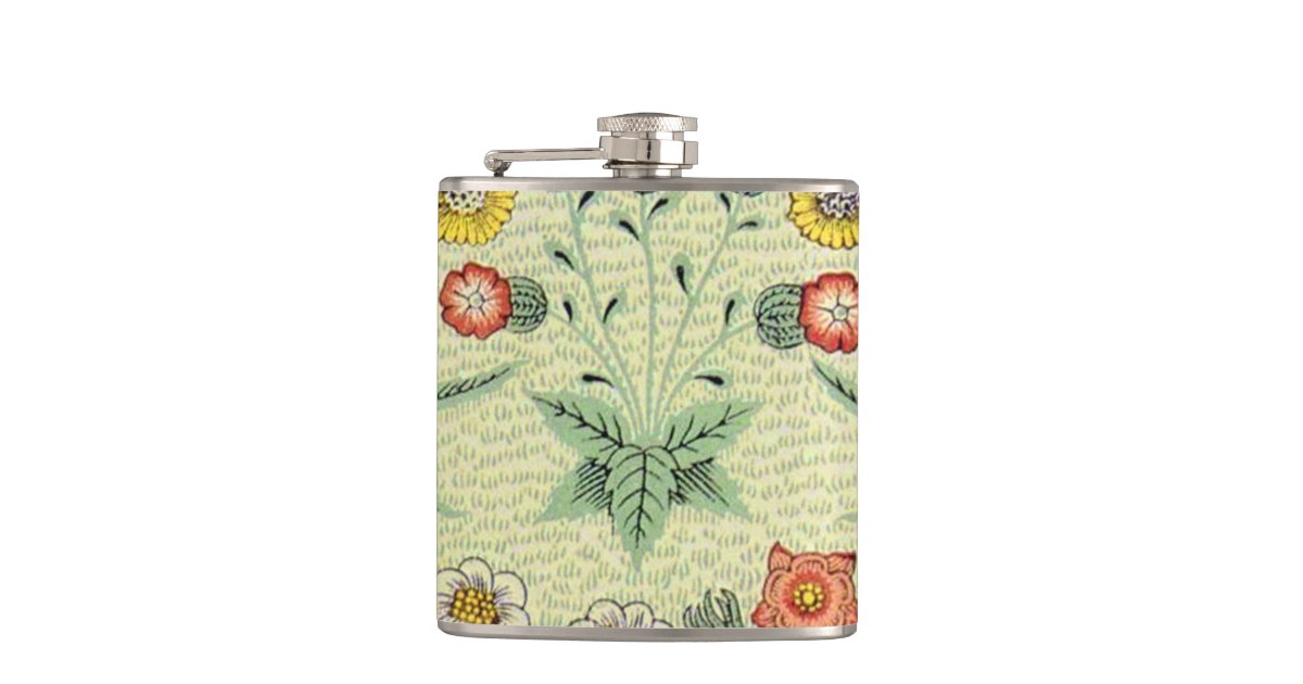 William Morris Daisy Floral Wallpaper Pattern Flask | Zazzle