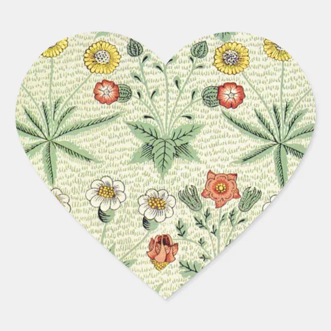 William Morris Daisy Floral Wallpaper Pattern Heart Sticker | Zazzle