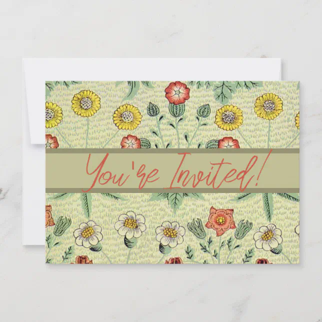 William Morris Daisy Floral Wallpaper Pattern Invitation | Zazzle