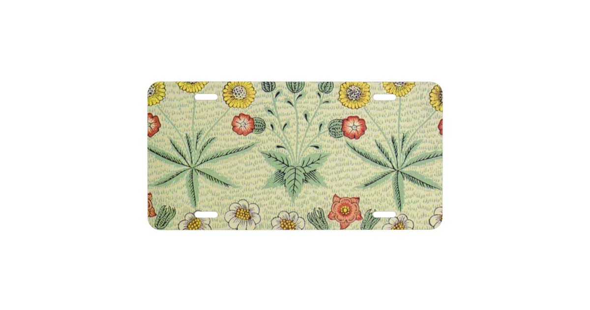 William Morris Daisy Floral Wallpaper Pattern License Plate | Zazzle