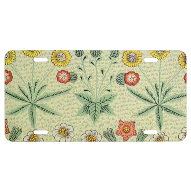 William Morris Daisy Floral Wallpaper Pattern License Plate | Zazzle