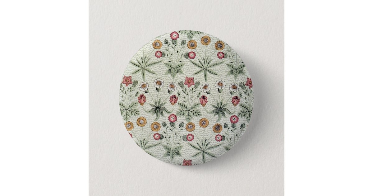 William Morris Daisy Floral Wallpaper Pattern Pinback Button | Zazzle