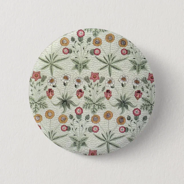 William Morris Daisy Floral Wallpaper Pattern Pinback Button | Zazzle