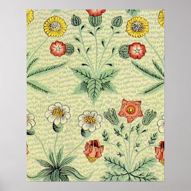 William Morris Daisy Floral Wallpaper Pattern Poster | Zazzle
