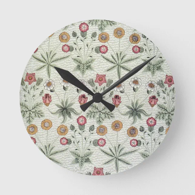 William Morris Daisy Floral Wallpaper Pattern Round Clock | Zazzle