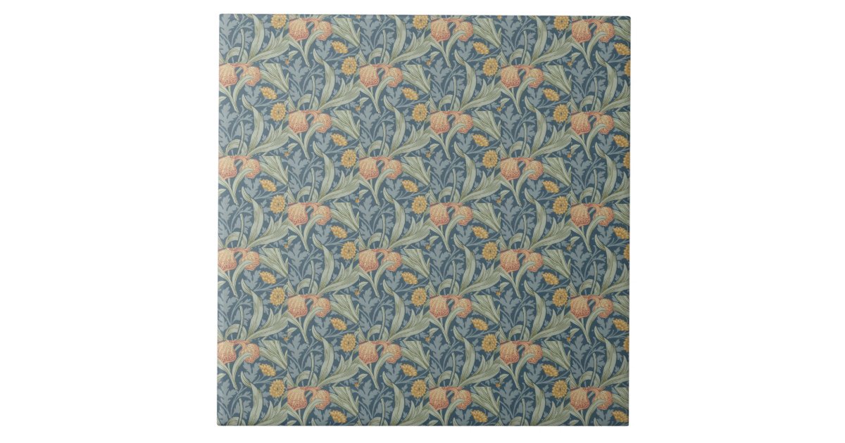William Morris Decorative Art Iris Pattern Ceramic Tile | Zazzle