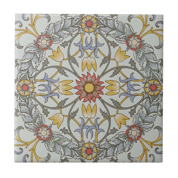 William Morris Floral Circle Flower Illustration Ceramic Tile | Zazzle