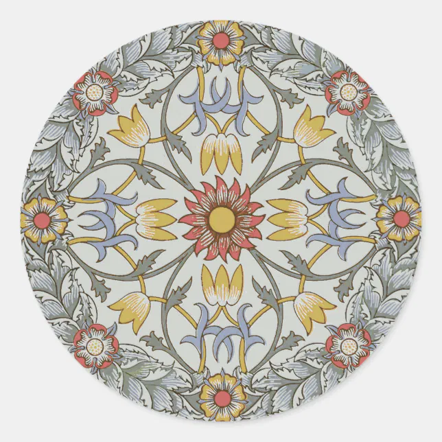 William Morris Floral Circle Flower Illustration Classic Round Sticker ...