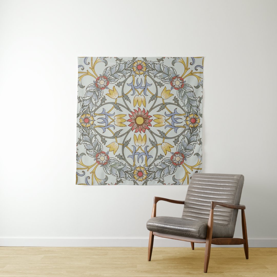 William Morris Floral Circle Flower Illustration Tapestry | Zazzle